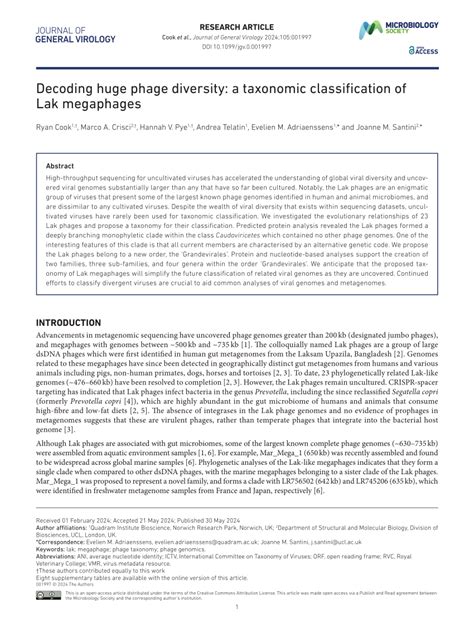 Pdf Decoding Huge Phage Diversity A Taxonomic Classification Of Lak