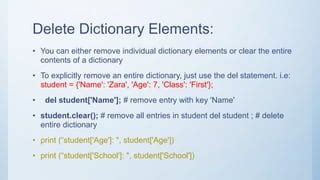 Python Dictionary PPTX Programming Languages Computing