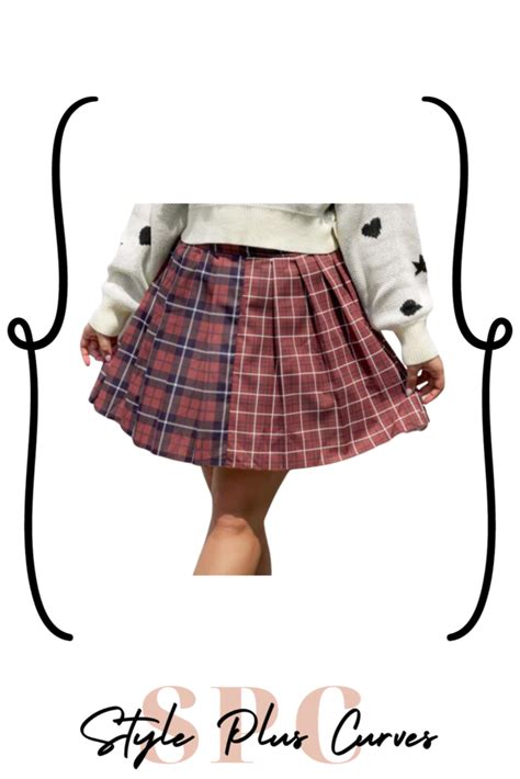 Plus Size Plaid Pleated Skirt Fall Outfit
