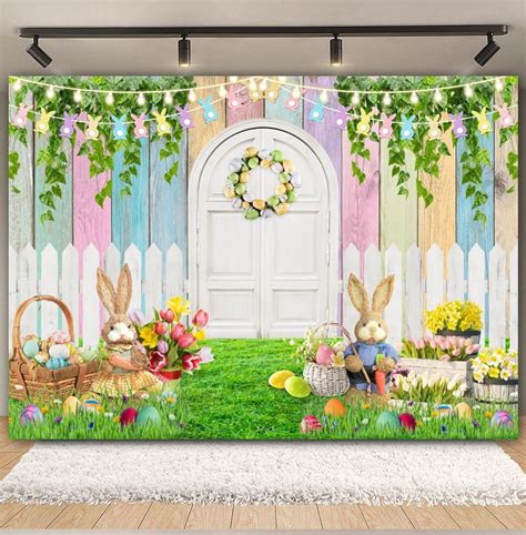 Spring Easter Backdrops For Photography 2025 Green Grass Flower Rabbit