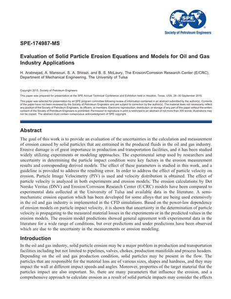 Pdf Evaluation Of Solid Particle Erosion Equations And Models For Oil And Gas Industry