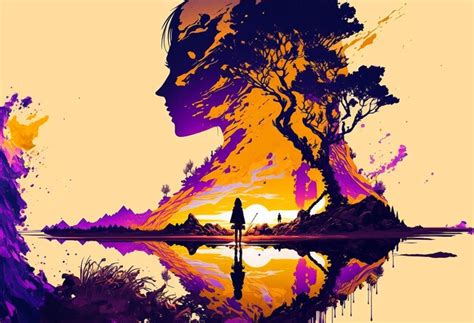 Premium AI Image A Colorful Illustration Of A Woman And A Tree With The Word Tree On It
