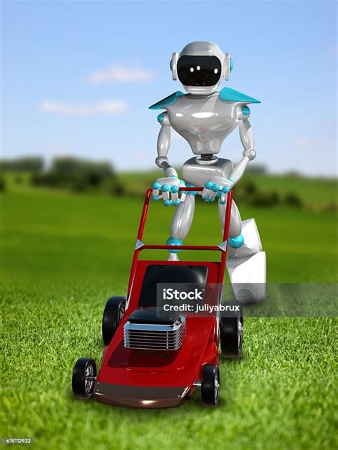 Mesin Pemotong Rumput Robot Ilustrasi 3d Foto Stok Unduh Gambar