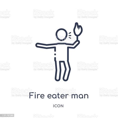서커스 개요 컬렉션에서 선형 소방 서 사람 아이콘입니다 얇은 라인 소방 서 남자 벡터 흰색 배경에 고립입니다 소방 서 남자 유행 그림 불을 먹는 묘기자에 대한 스톡 벡터