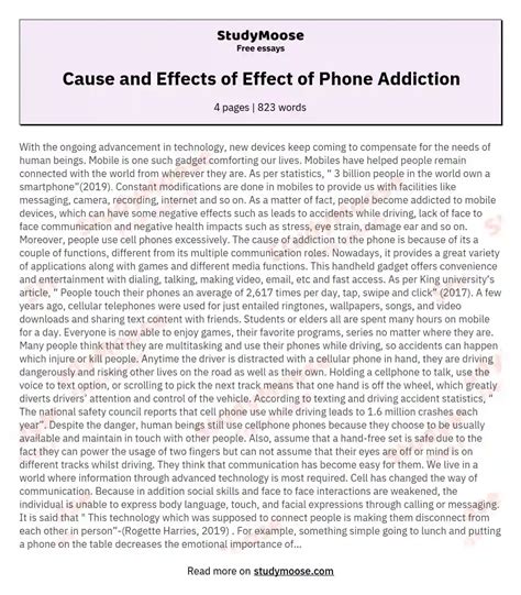 Cause And Effects Of Effect Of Phone Addiction Free Essay Example