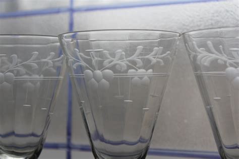 2 Art Deco Wine Glasses Stemware Vintage 1920s Etched Goblets