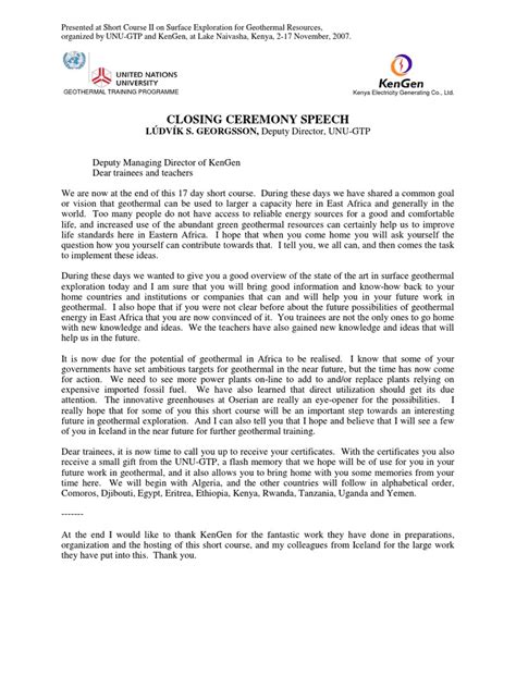 Closing Speech Sample Pdf Nature Physical Quantities