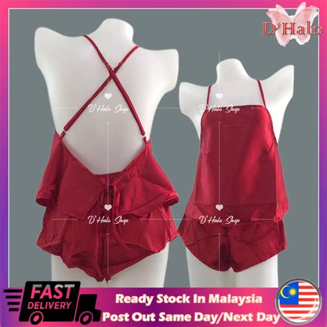 【ready Stock】 Sy82 Lingerie Set Silk Satin Nightwear Shopee Malaysia