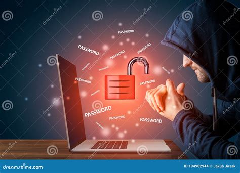 Cybersecurity Concept With Hacker Prepared To Steal Passwords Stock