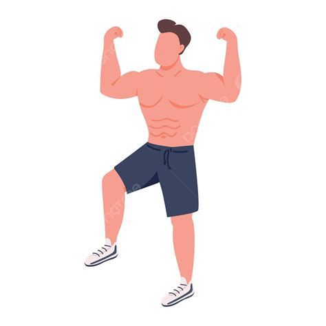 Semiflat Color Vector Character Of A Male Bodybuilder Displaying His