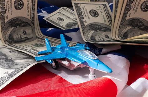 Military Toy Airplane Jet Aircraft Fighter Isolated On Usa Flag