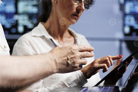 Cloud Computing Business Executives Monitoring Server Parts Optimizing For Data Processing