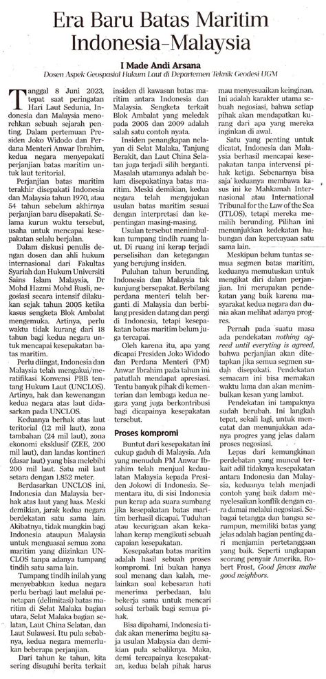 Era Baru Batas Maritim Indonesia Malaysia Koran Humas Ugm Ac Id