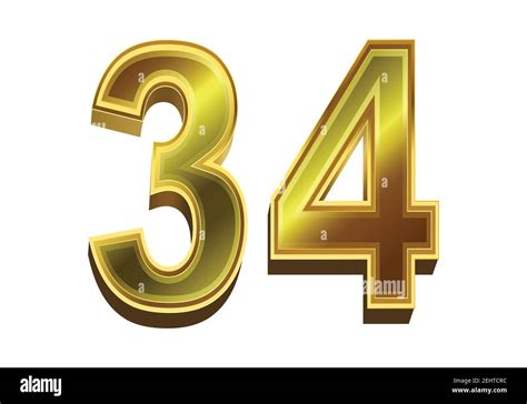 3d Golden Number 34 Isolated On White Background Stock Vector Image