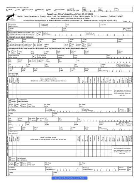 Fillable Online Texas Peace Officers Crash Report Code Sheet 2022 Form Fax Email Print Pdffiller