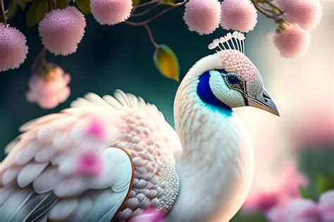 Premium Ai Image Beautiful White Peacock With Delicate Feathers Pink