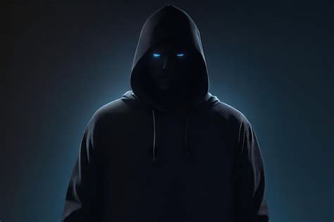 Premium Ai Image Mysterious Man Wearing Black Hoodie Using Laptop In The Dark Room Hacker And