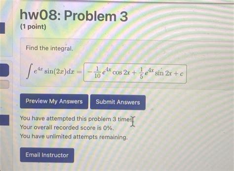 solved hw08 problem 3 1 point find the integral 4x fet