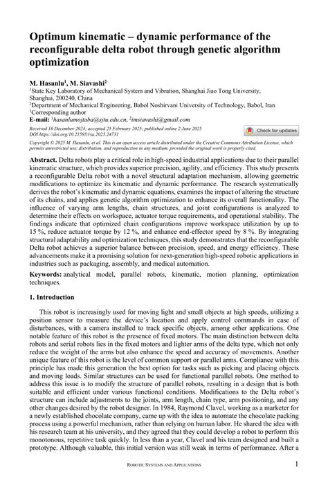 Pdf Optimum Kinematic Dynamic Performance Of The Reconfigurable Delta Robot Through Genetic