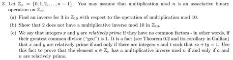 Solved 3 Let Zn 012n−1 You May Assume That