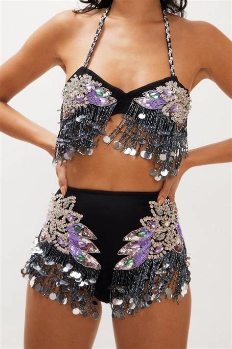 Embellished Leaf Tassel Beaded Booty Shorts Nasty Gal