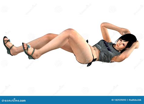 Portrait Of Sexy Woman Doing Bicycle Crunch Exercise In Bikini Stock