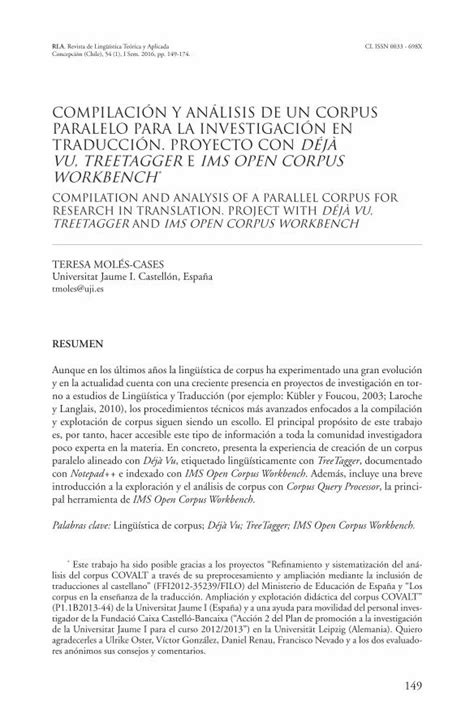 Pdf CompilaciÓn Y AnÁlisis De Un Corpus Paralelo Para La · El