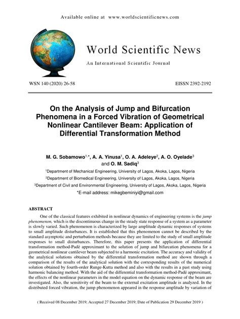Pdf On The Analysis Of Jump And Bifurcation Phenomena In A Forced Vibration Of Geometrical