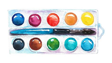 아이들의 수채화 물감의 팔레트는 브러시 손으로 그린 수채화 그림과 함께 개인 장식품에 대한 스톡 벡터 아트 및 기타 이미지