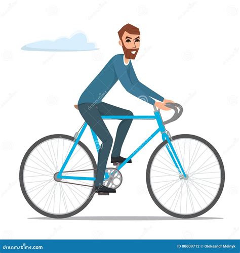 Bicyclist Rider Hipster Man With Bike Bicycle Illustration Stock Vector