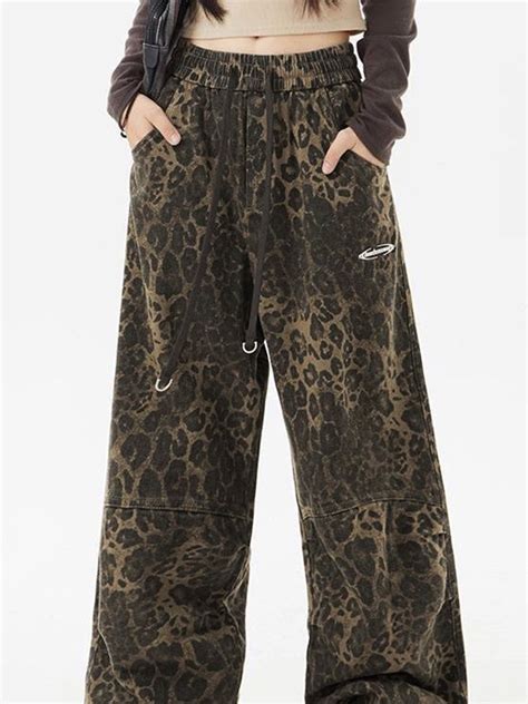Emmiol Free Shipping 2024 Street Leopard Cargo Pants Leopard Print S In