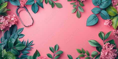 Stethoscope And Floral Pink Background Concept Gynecology Clinic And