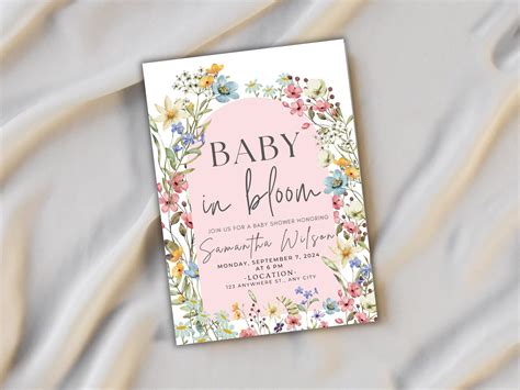 Baby In Bloom Wildflower Invitation Baby In Bloom Evite Spring Summer Flowers Editable Canva
