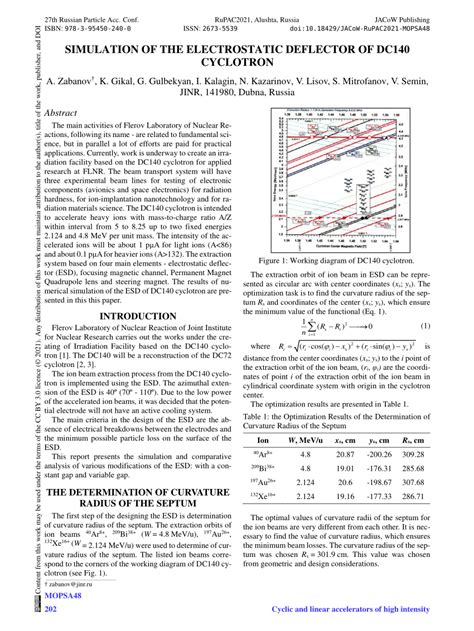 Pdf Simulation Of The Electrostatic Deflector Of Dc140 Cyclotron