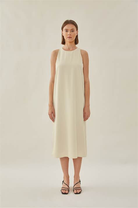 Round Neck Midi Dress In Ivory