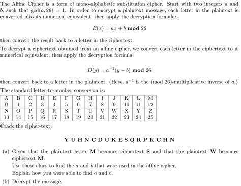 The Affine Cipher Is A Form Of Mono Alphabetic Chegg