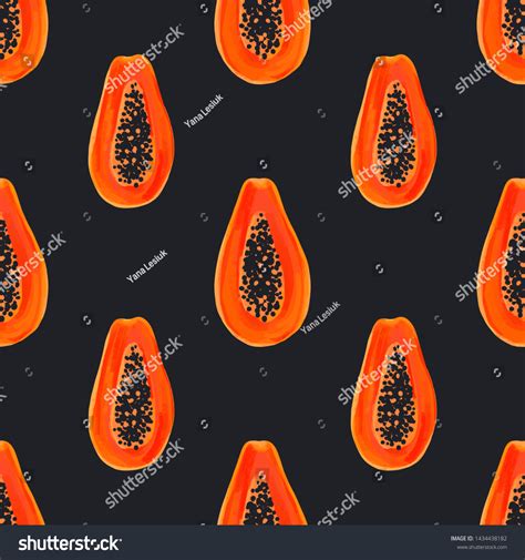 Papaya Vector Seamless Pattern Tropical Background Stock Vector