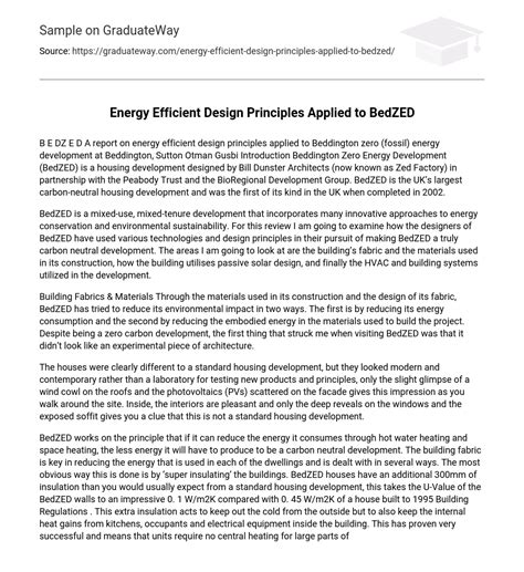 Energy Efficient Design Principles Applied To BedZED Essay Example GraduateWay
