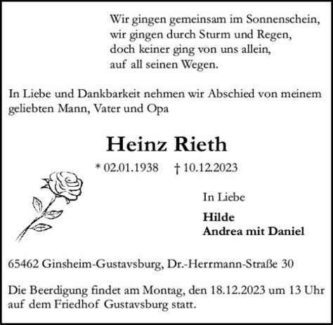 Traueranzeigen Von Heinz Rieth Vrm Trauerde