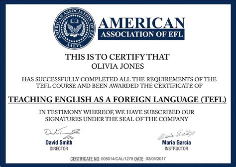 American Association Of Efl Tefl Certificate Psd Template