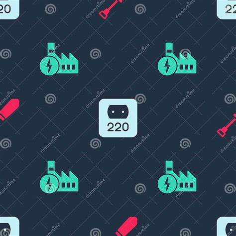 Set Screwdriver Electrical Outlet And Nuclear Power Plant On Seamless