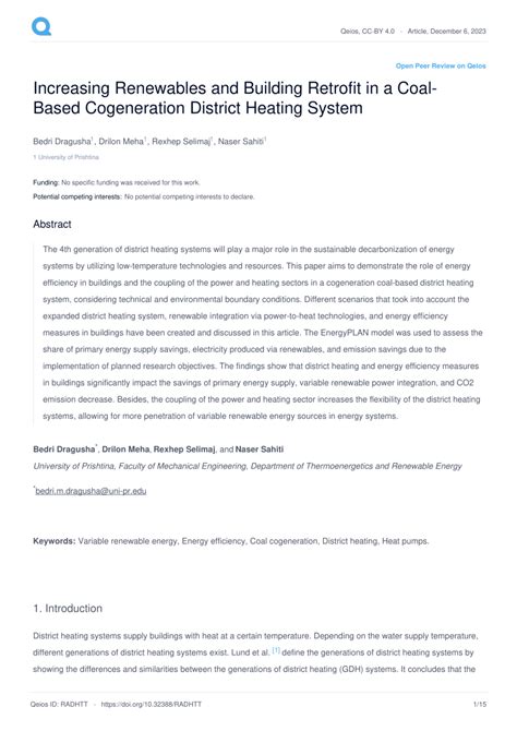 Pdf Increasing Renewables And Building Retrofit In A Coal Based Cogeneration District Heating