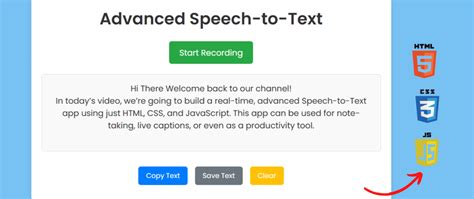 Build An Advanced Speech To Text App With Html Css And Javascript Voice Recognition Tutorial