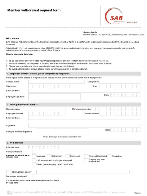 Fillable Online Member Withdrawal Request Form 2023 Sab Medical Aid Fax Email Print Pdffiller