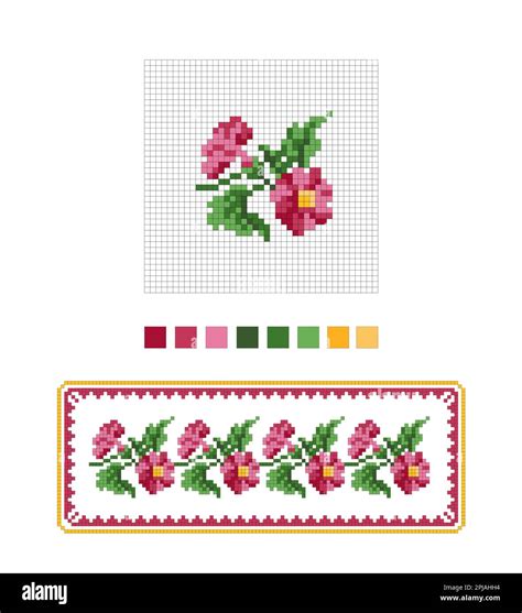Pattern For Floral Embroidery Cross Stitch Flower Stock Vector Image