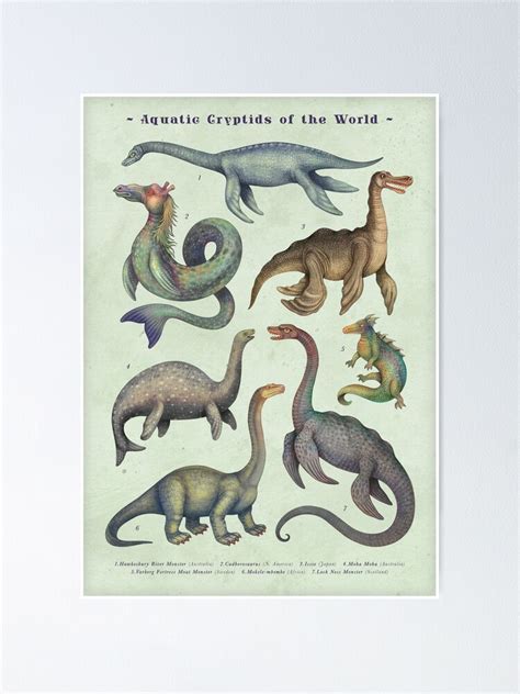 Póster Críptidos Acuáticos Especies De Criptozoología Monstruos