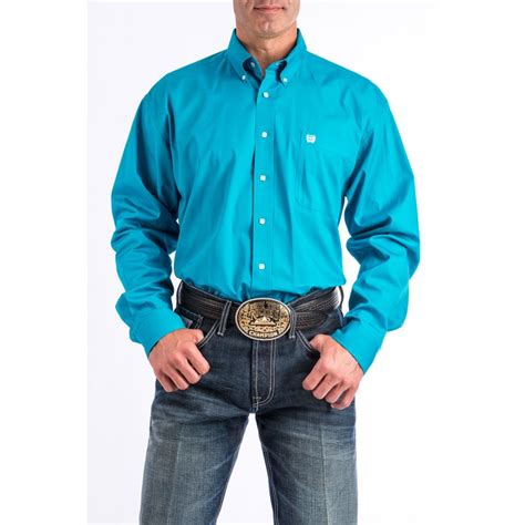 Cinch Mens Classic Fit Long Sleeve Solid Teal Blue Shirt Large