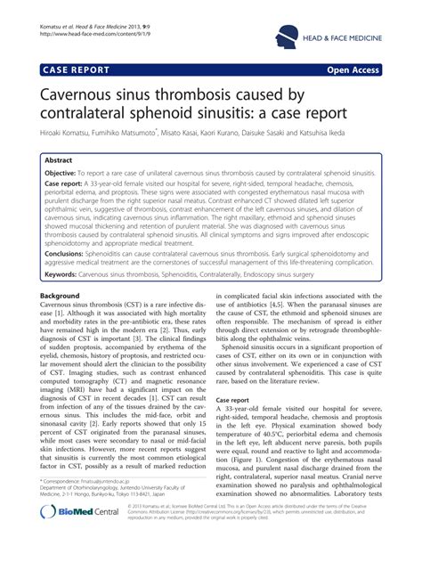 Pdf Cavernous Sinus Thrombosis Caused By Contralateral Sphenoid