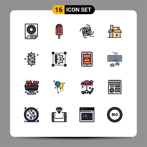 Editable Vector Line Pack Of 16 Simple Flat Color Filled Lines Of Media Creative Ice Content