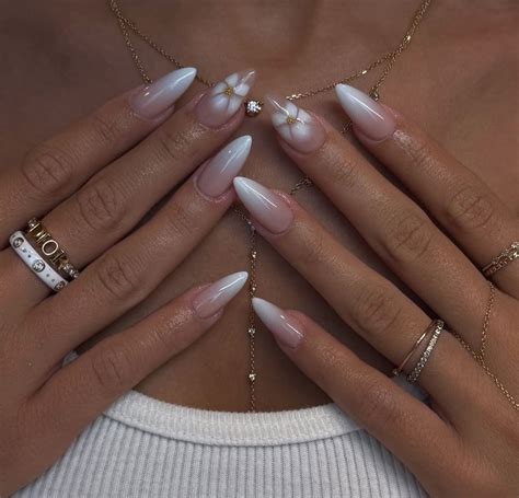 Ombre Effect With White Floral Design Simple Nails Floral Nails